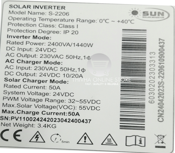 24V 1440W/2400VA Solar Inverter With Charger Plus PV Input - SUN ...