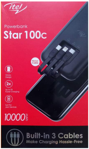 Itel 10000 mAh Powerbank With Built in 3 Cables - Star100c – Thivha ...